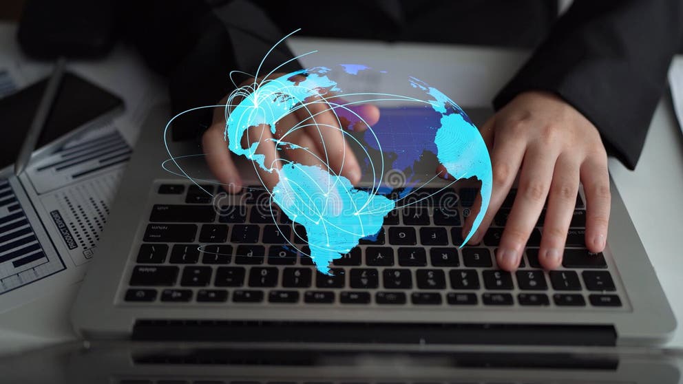 Global Network Connection Visualization Showing Data Exchange Thunk Stock Image - Image of ...