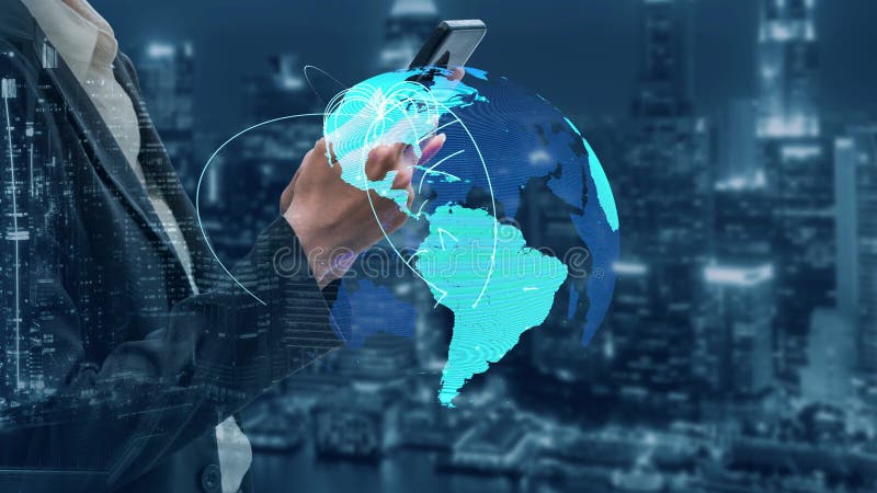 Global Network Connection Visualization Showing Data Exchange Thunk ...