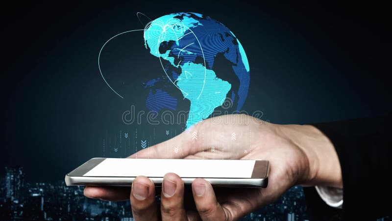 Global Network Connection Visualization Showing Data Exchange Thunk ...