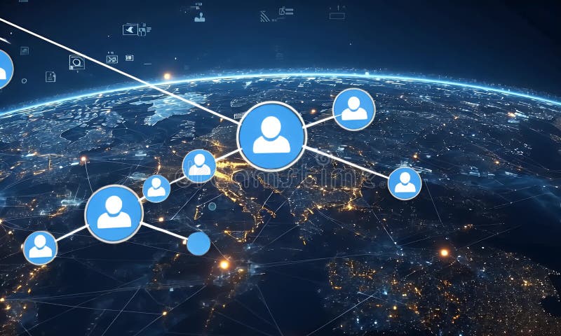 Global Network Connection Visualization Showing Data Transfer Across ...