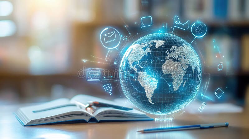 Global Network Connection Visualized on a Digital Earth Globe Above an ...