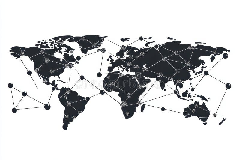 Global Network Connection World Map Black and White Design Stock ...