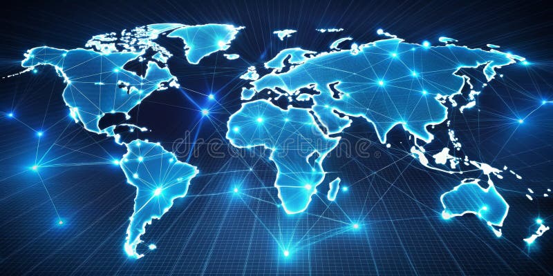 Global Network Connection - World Map with Glowing Lines and Nodes ...