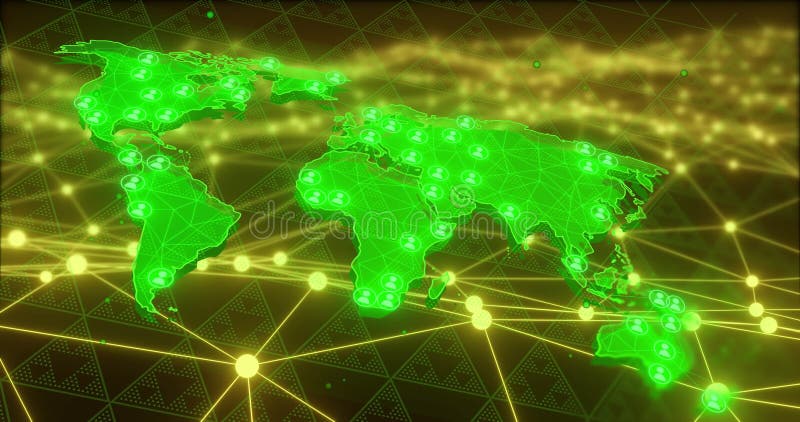 Global Network Connections and Data Exchange Animation Over World Map ...