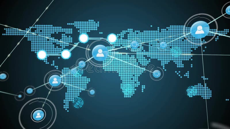 Global Network Connections and Data Exchange Animation Over World Map ...