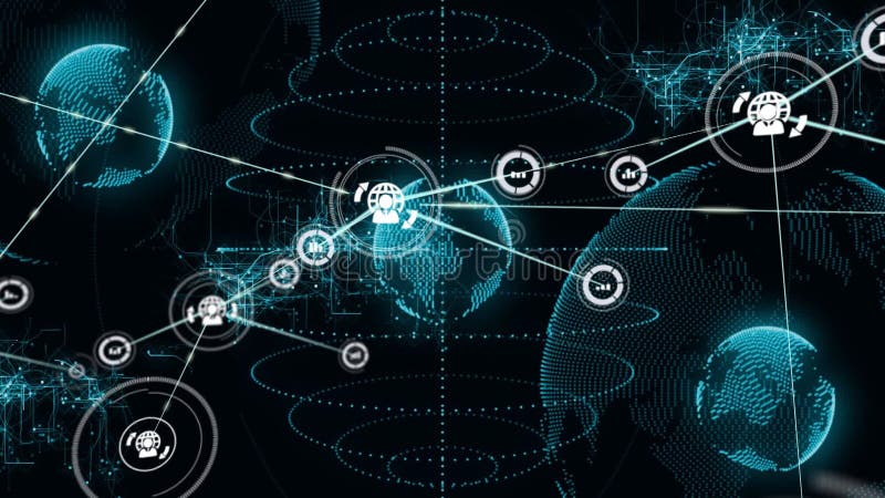 Global Network Connections and Data Processing Animation Over Digital ...