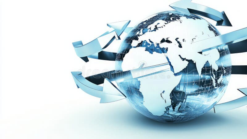 Global Network Connections, Digital Arrows Surrounding a Glass Earth ...