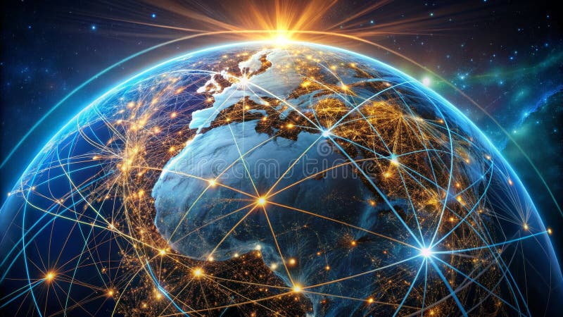 Global Network Connections - Digital Earth with Bright Lights, Digital ...
