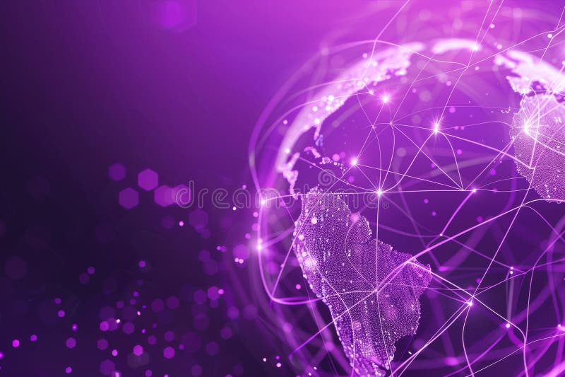 Global Network Connections with Digital Earth in Purple Tones Stock ...