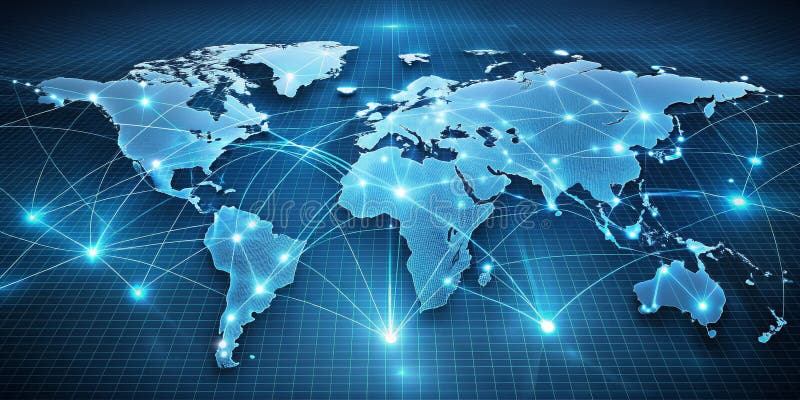 Global Network Connections, Digital Map, World Map, Network ...