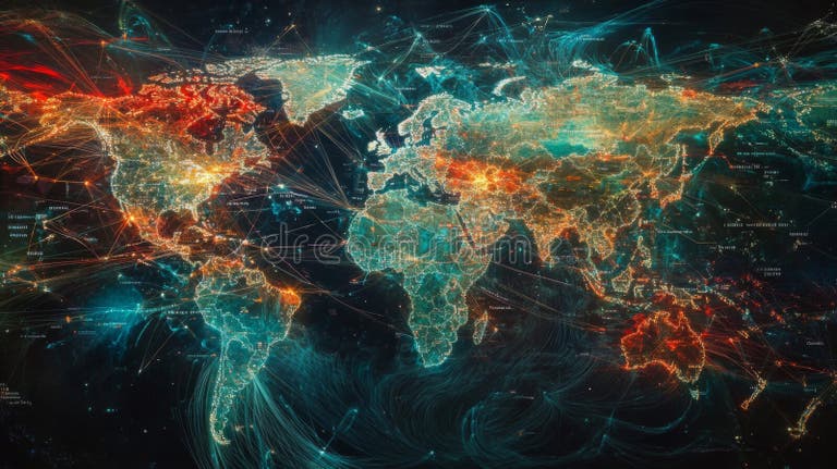 Global Network Connections: a Digital World Map Stock Illustration ...