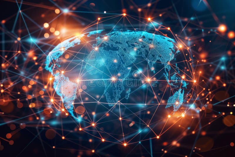 Global Network Connections with Digital World Map and Glowing Nodes ...