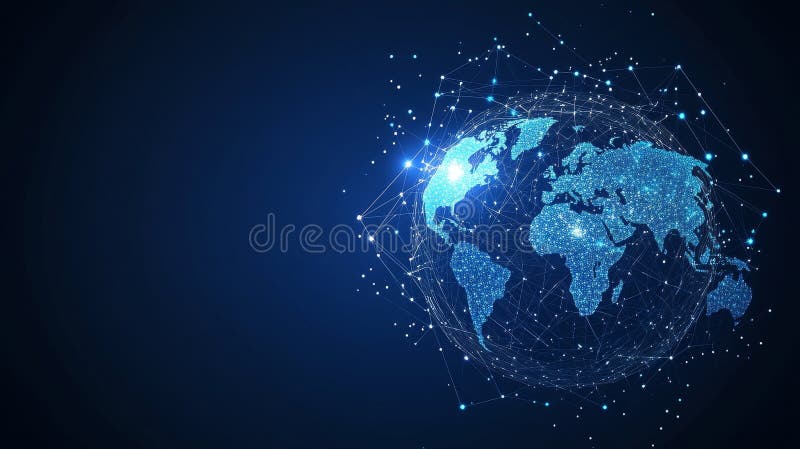 Global Network Connections. Digital World Map with Nodes and Lines ...