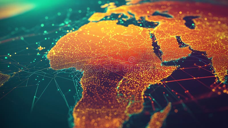 Global Network Connections Digital World Map Technology Internet ...