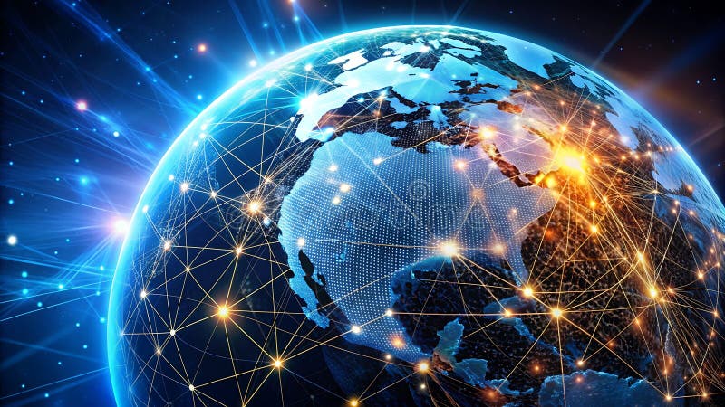 Global Network Connections: Earth Interconnected by Technology Stock ...