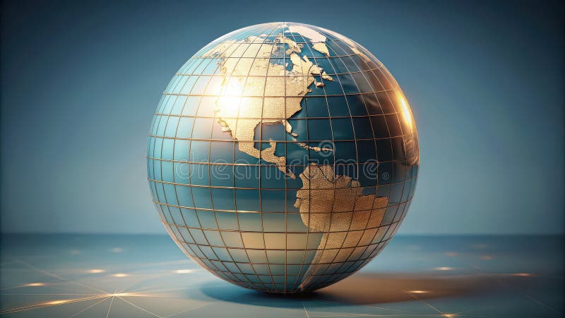 Global Network Connections an Egg-shaped World Map in Gold and Blue ...