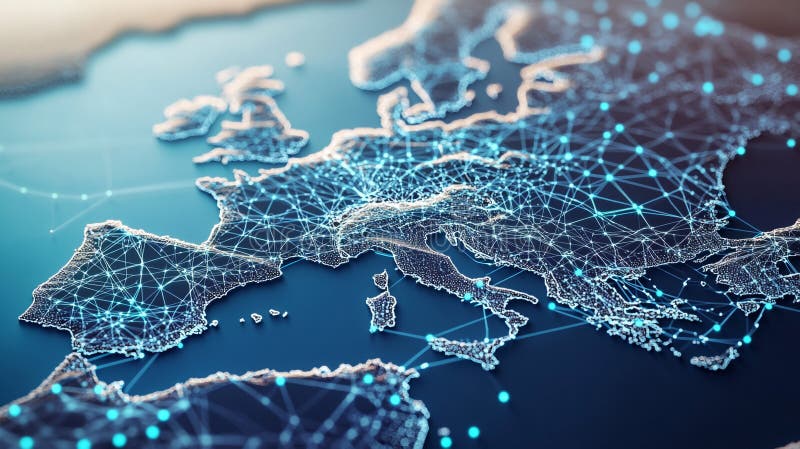 Global Network Connections Europe Map Digital Technology Internet ...