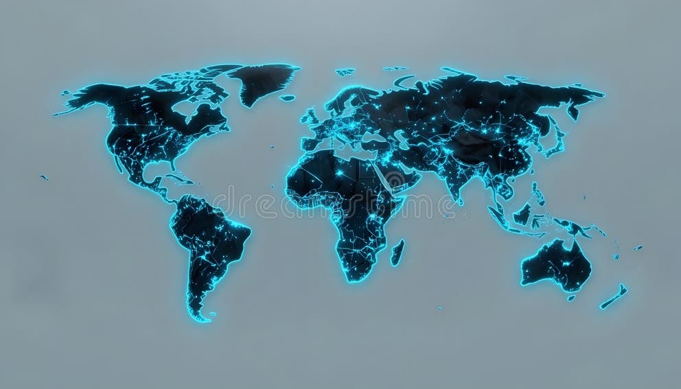 Global Network Connections: a Futuristic World Map Visualization Stock Illustration ...