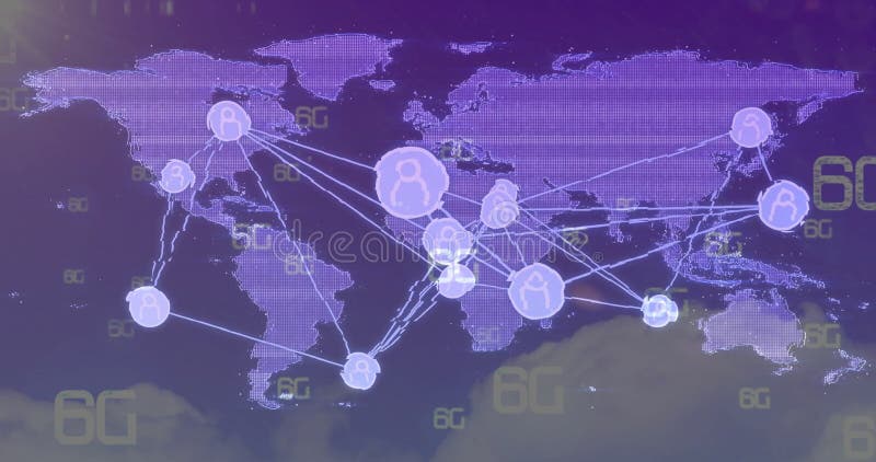 Global Network Connections and 6G Technology Animation Over World Map ...