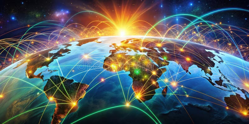 Global Network Connections Illuminated Earth with Bright Energy Lines ...