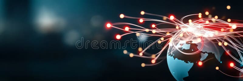 Global Network Connections Illuminated Globe with Glowing Fiber Optic ...