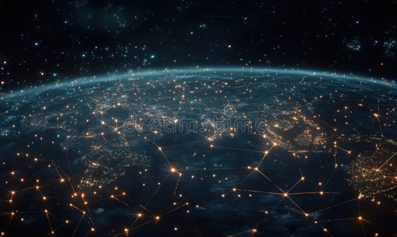 Global Network Connections Illuminated Over Earth, Showcasing ...
