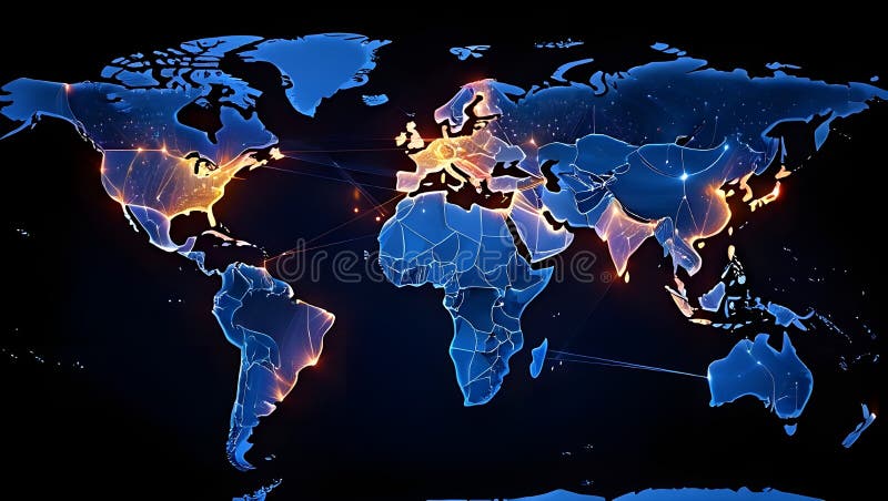 Stylized World Map Illuminated with Diverse Lighting, Showcasing ...