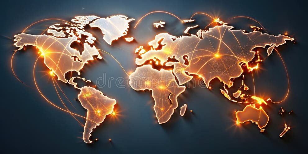 Global Network Connections Illuminated World Map Representing ...