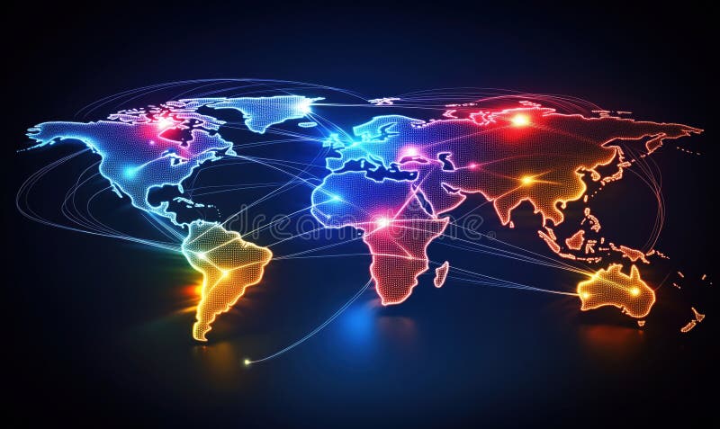 Global Network Connections Illustrated with Vibrant Neon Lights on ...