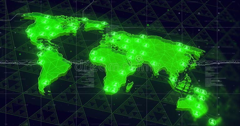 Global Network Connections Image Over World Map with Green Nodes Stock ...