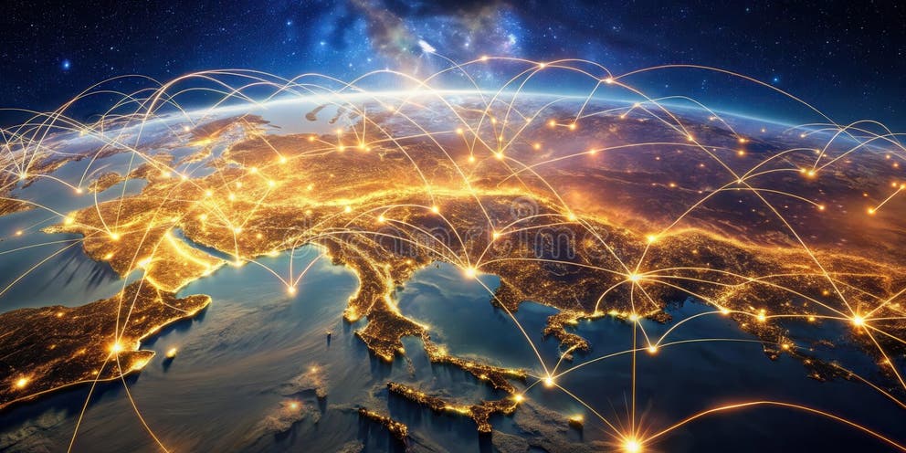 Global Network Connections a Luminescent Display of Intercontinental Communication and Data ...