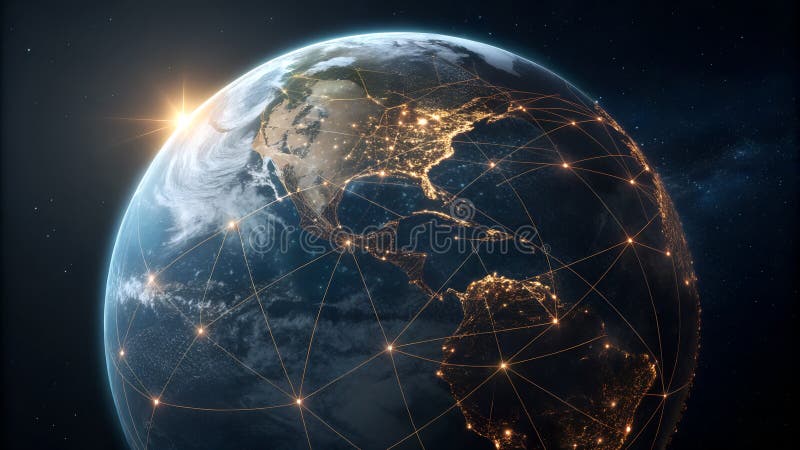 Global Network Connections Over Earth, Space Image of Earth, Planet is ...