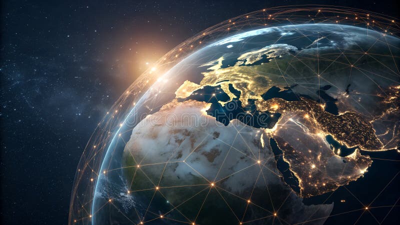 Global Network Connections Over Earth, Space Image of Earth, Planet is ...