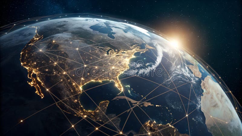 Global Network Connections Over Earth, Space Image of Earth, Planet is ...