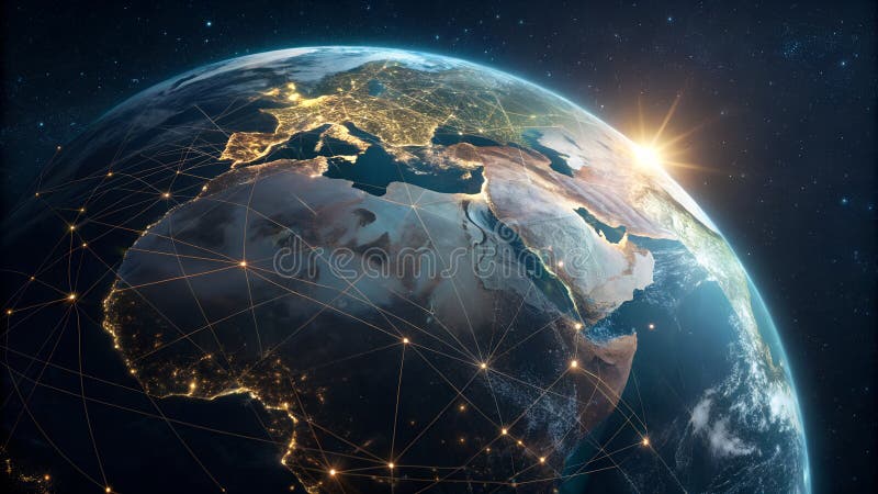 Global Network Connections Over Earth, Space Image of Earth, Planet is ...