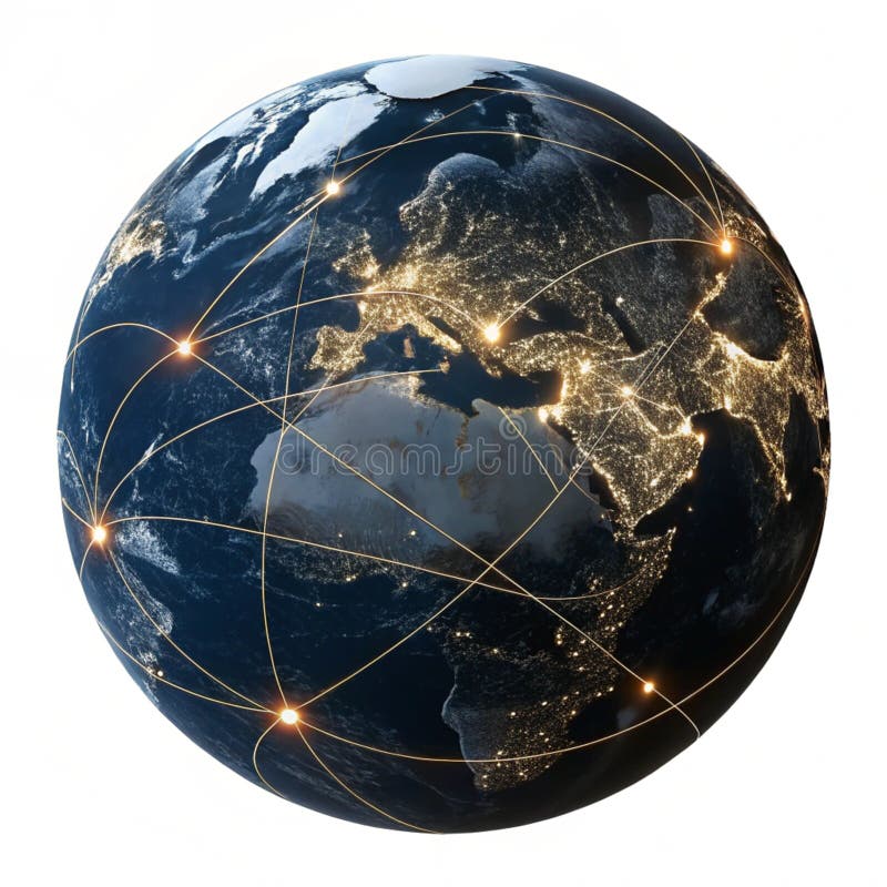 Global Network Connections Over an Illuminated Earth Stock Illustration ...