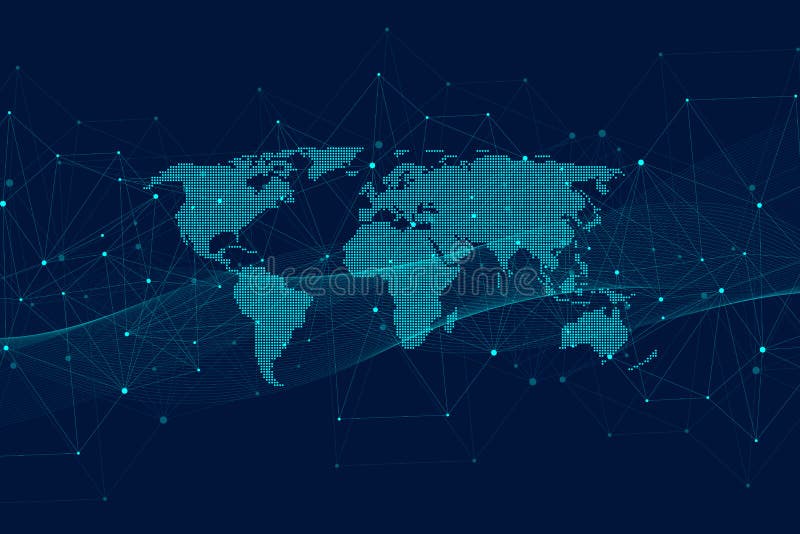 Global Network Connections with Points and Lines. Wireframe Background ...
