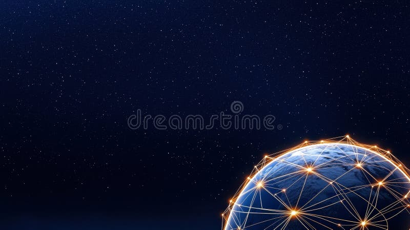 Global Network Connections with Stars and Space Background in Deep Blue ...