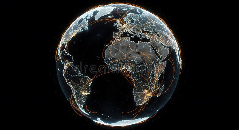 Global Network Connections Visualization: a 3D Model of Earth Showing ...