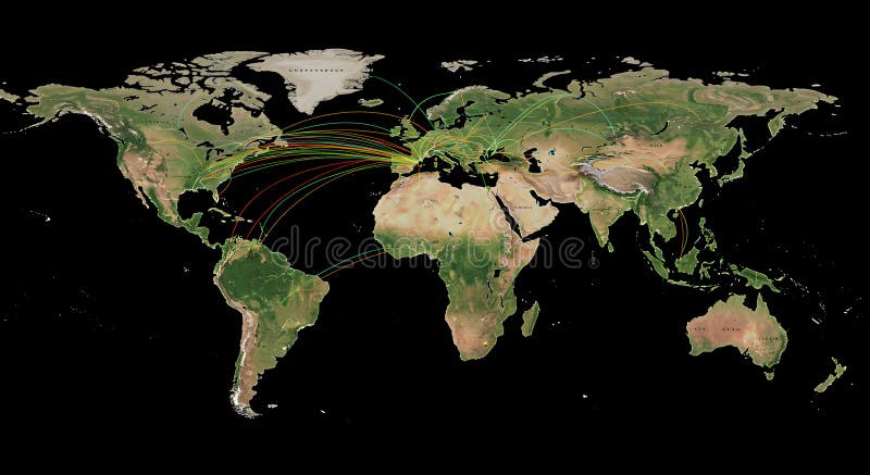Global Network Connections Visualization: a World Map Illustrating ...