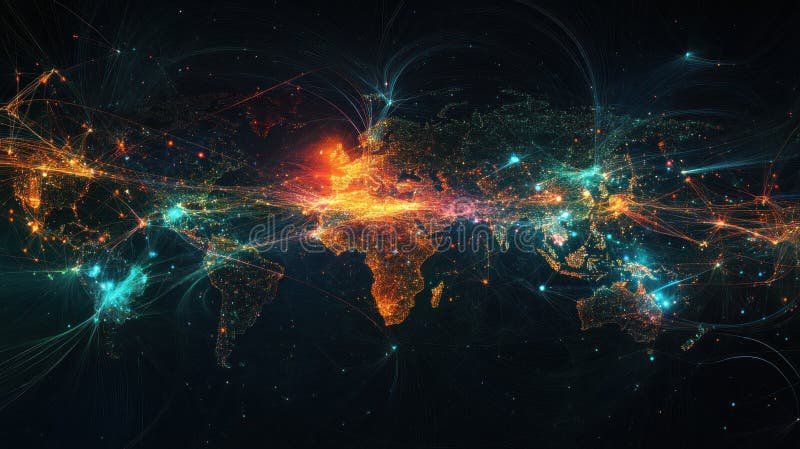 Global Network Connections Visualized As a World Map with Glowing Lines ... Global Network Connections Visualized As a World Map with Glowing Lines ...