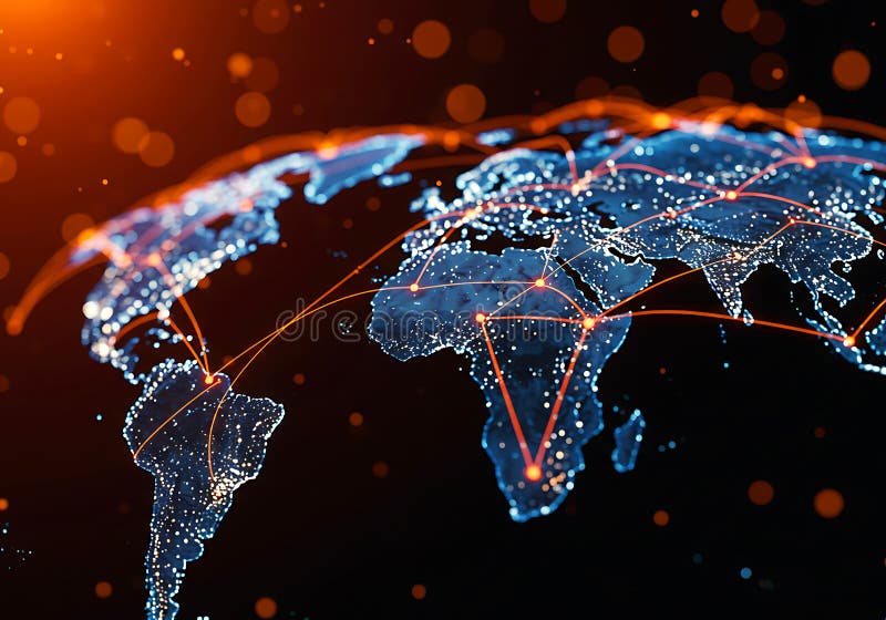 Global Network Connections Visualized on a 3D World Map Stock ...
