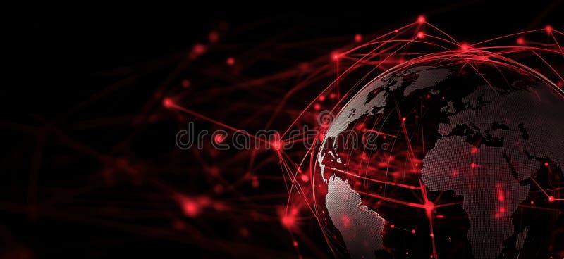 Global Network Connections Visualized, Dark Background, Red Lines ...