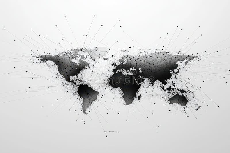 Global Network Connections World Map Abstract Art Black White Stock ...