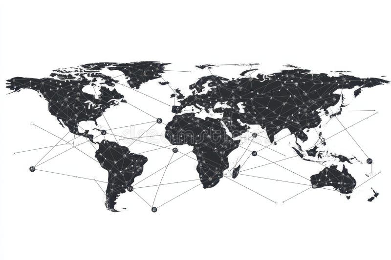 Global Network Connections World Map Black and White Stock Illustration ...