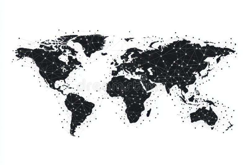 Global Network Connections World Map Black White Stock Illustration ...