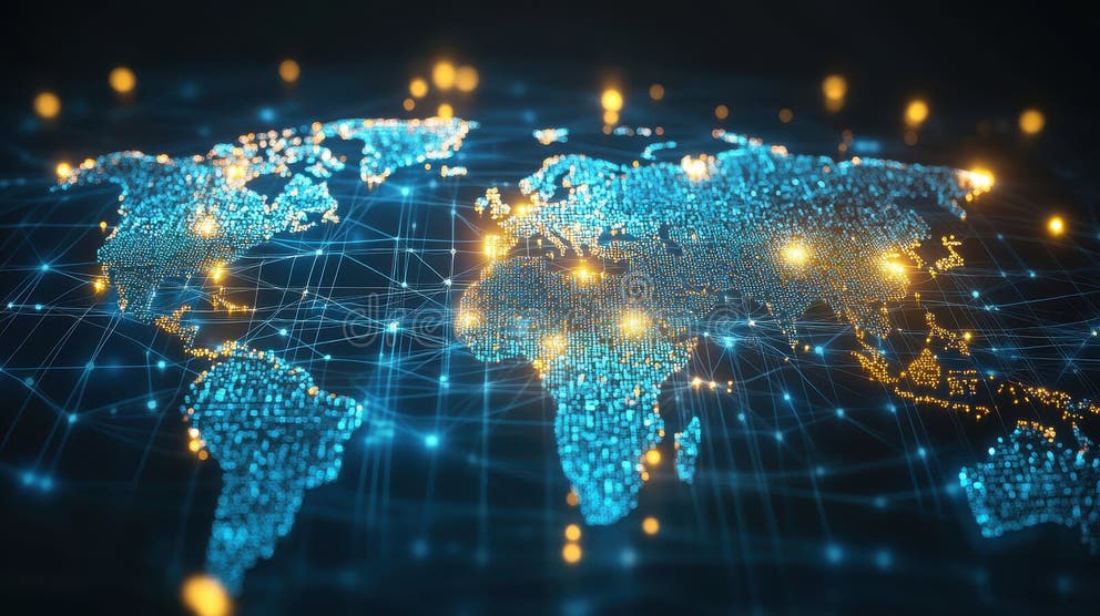 Global Network Connections on World Map with Digital Technology and ...
