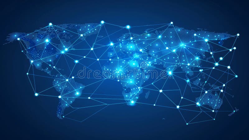 Global Network Connections World Map with Nodes and Lines Depicting ...