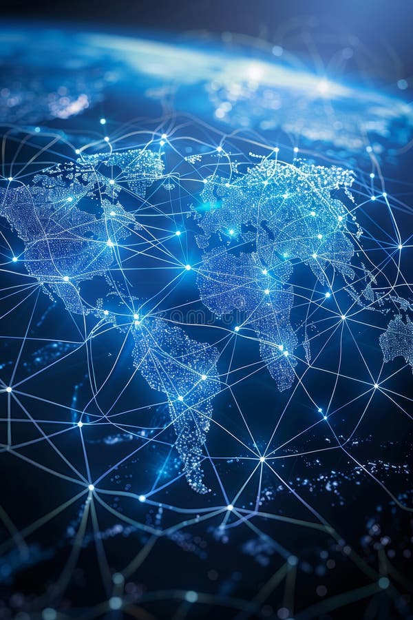 Global Network Connections, World Map with Wireless Communication, Data ...