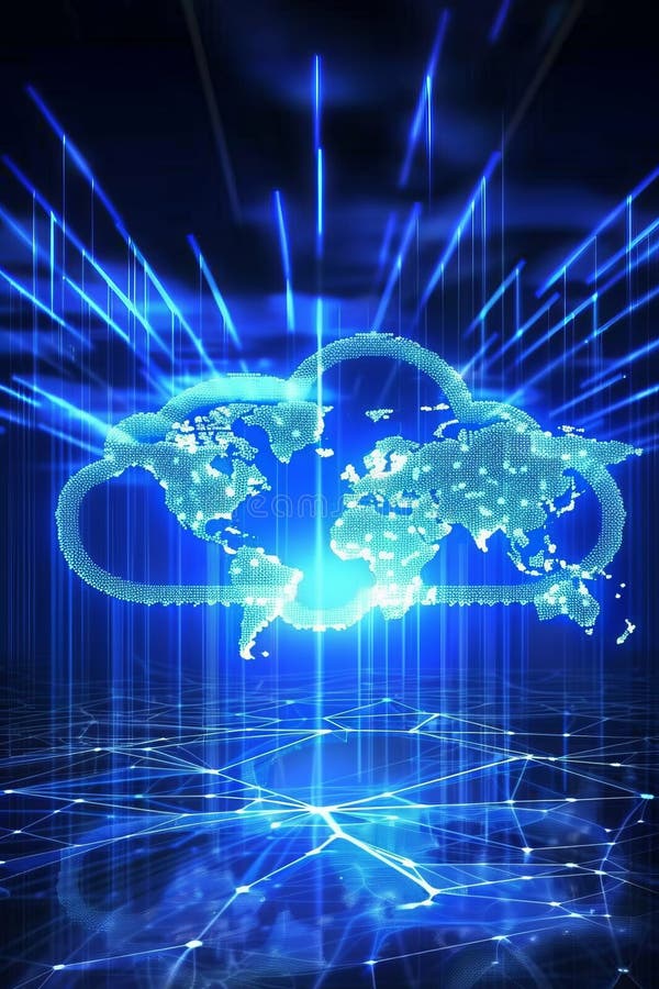 Global Network Connectivity Abstract Blue Cloud, World Map, and Data ...